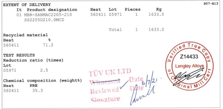 3.2 Certification | Inspection Testing | Langley Alloys